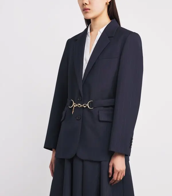 Maje Wool-blend Chalk Stripe Blazer With Chain Belt