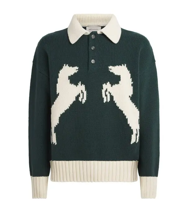 AMI Paris Wool-blend Intarsia Polo Sweater