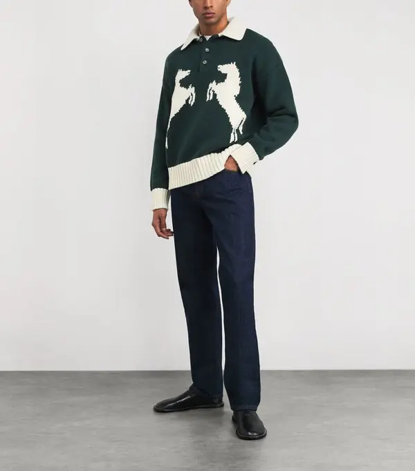 AMI Paris Wool-blend Intarsia Polo Sweater
