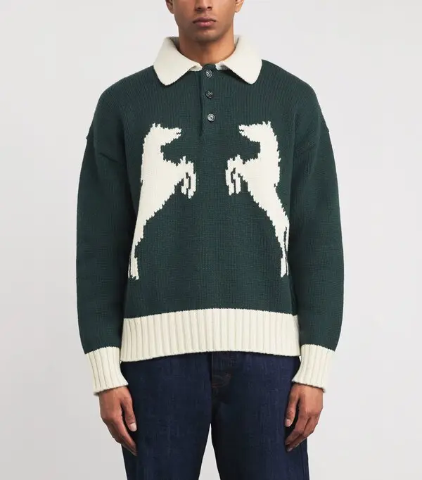 AMI Paris Wool-blend Intarsia Polo Sweater