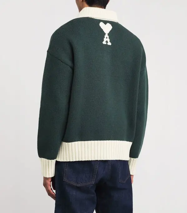 AMI Paris Wool-blend Intarsia Polo Sweater