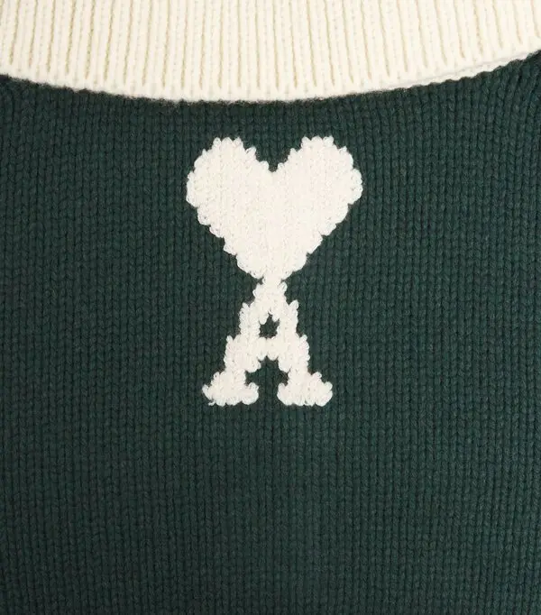 AMI Paris Wool-blend Intarsia Polo Sweater