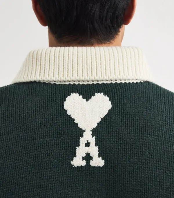 AMI Paris Wool-blend Intarsia Polo Sweater