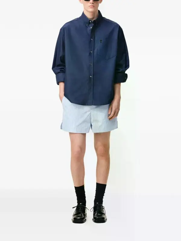 AMI Paris Cotton Poplin Striped Shorts