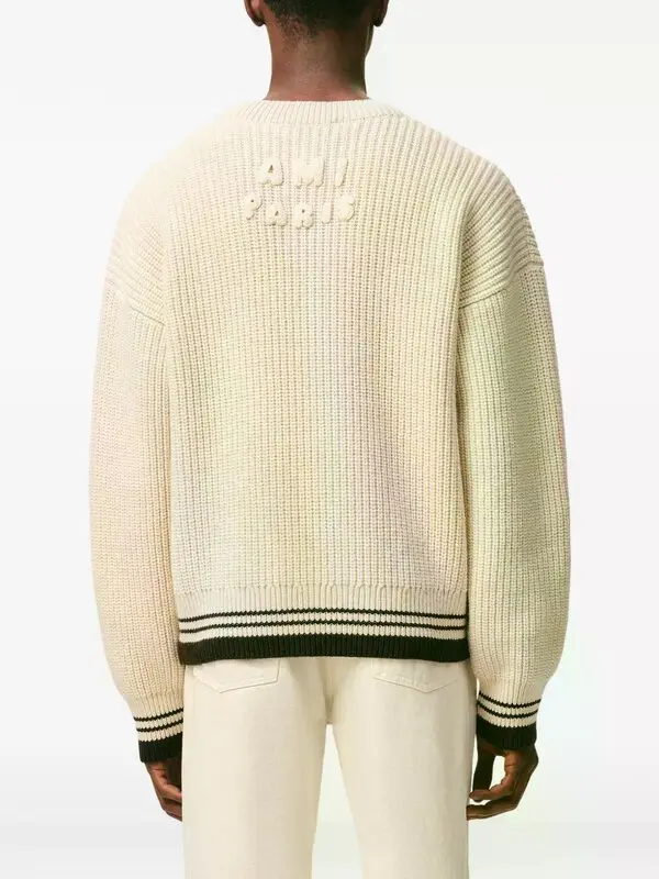 AMI Paris Ribbed Wool V-neck De Coeur Sweater