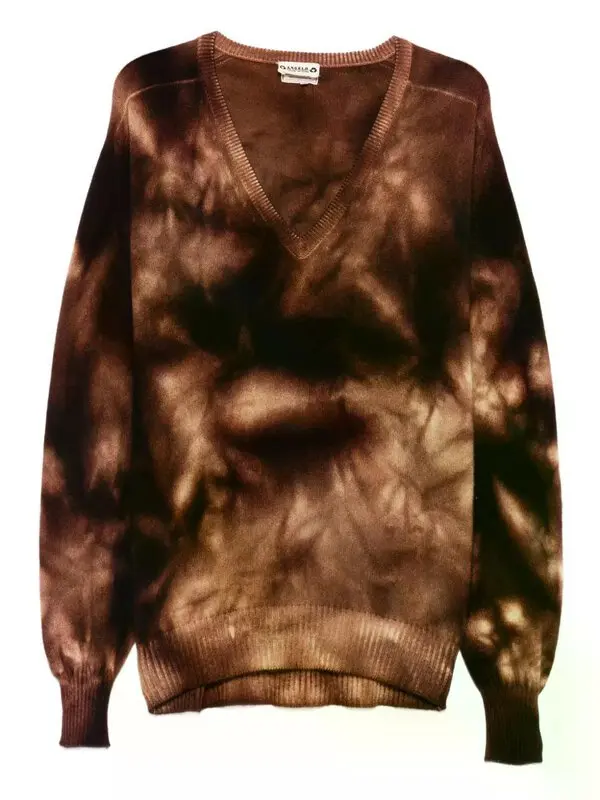 A.N.G.E.L.O. VINTAGE CULT Tie-dye Cashmere V-neck Jumper - Brown