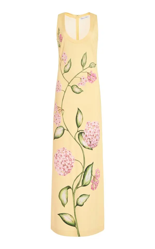 Oscar De La Renta Porcelain Flower Stretch-crepe Gown - Yellow