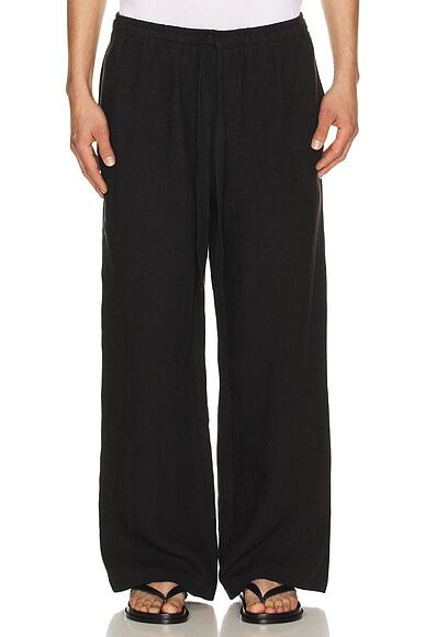 Commas Wide Leg Linen Trousers - Black