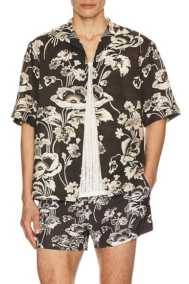 Commas Painted Peonies Bowling Shirt - Black