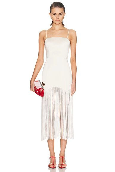 FLEUR DU MAL Satin Fringe Maxi Dress - Vanilla