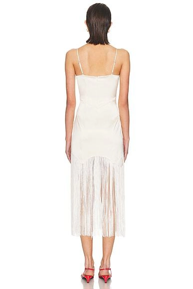 FLEUR DU MAL Satin Fringe Maxi Dress