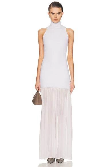 Enza Costa Halterneck Turtleneck Maxi Dress With Chiffon Skirt - Mist