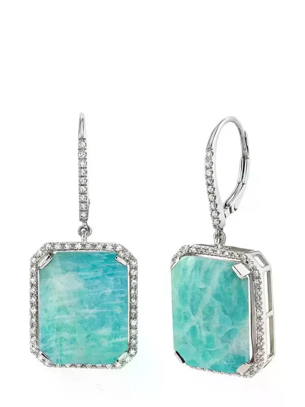 Shay 18kt White Gold Diamond And Amazonite Earrings - Silver
