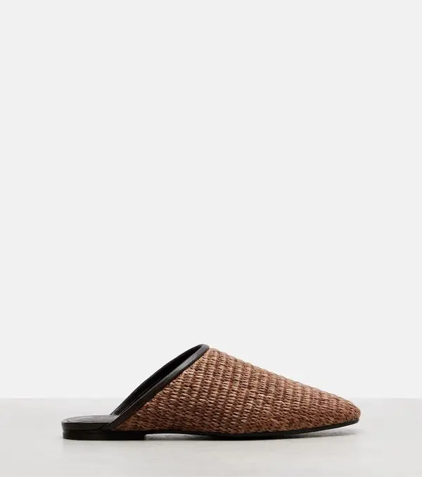 Brunello Cucinelli Raffia Mules With Leather Trim