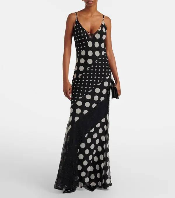 Nina Ricci Polka Dot Silk Maxi Dress