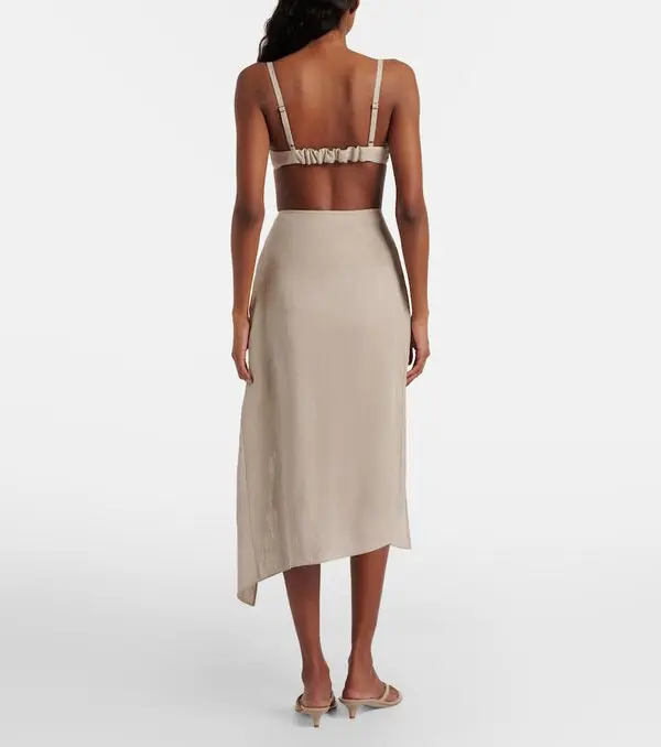 Coperni Floral Appliqué Asymmetric Linen Midi Skirt