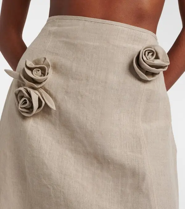 Coperni Floral Appliqué Asymmetric Linen Midi Skirt