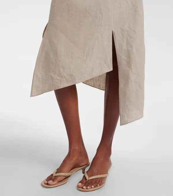 Coperni Floral Appliqué Asymmetric Linen Midi Skirt