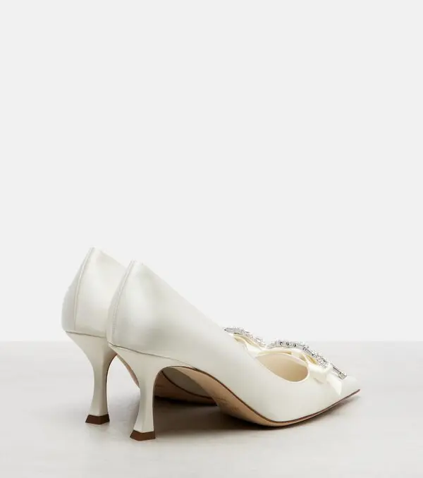 JIMMY CHOO Embellished Satin Pointed Toe Pumps - White