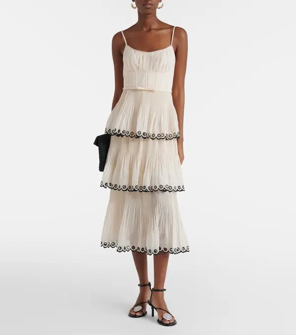 Zimmermann Embroidered Tiered Bustier Dress