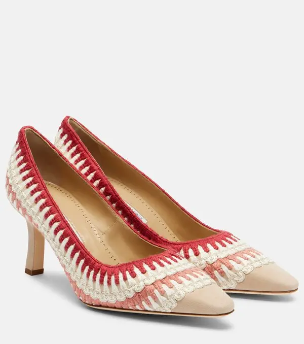 Manolo Blahnik Ombohi 70 Crochet Suede Pumps