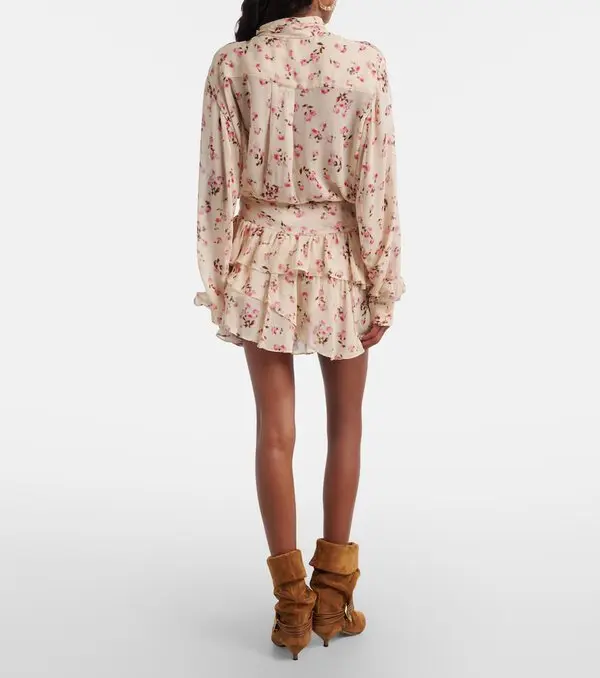 MARANT ETOILE Floral Ruffled Miniskirt - Beige