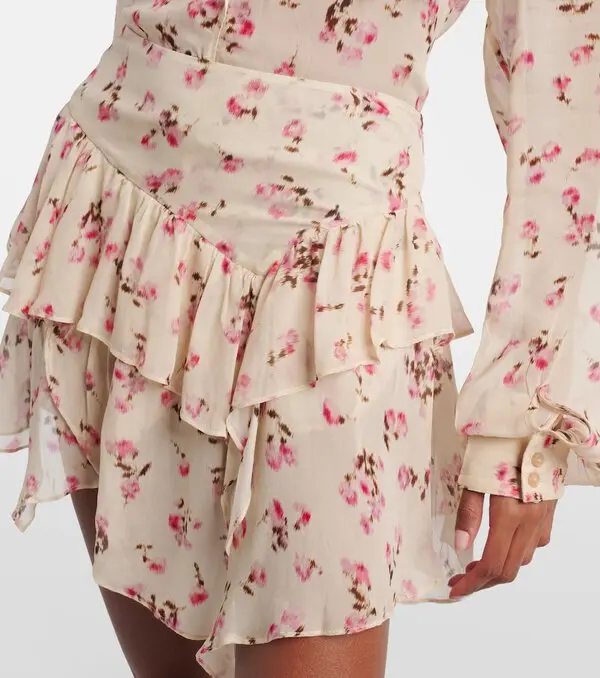 MARANT ETOILE Floral Ruffled Miniskirt - Beige