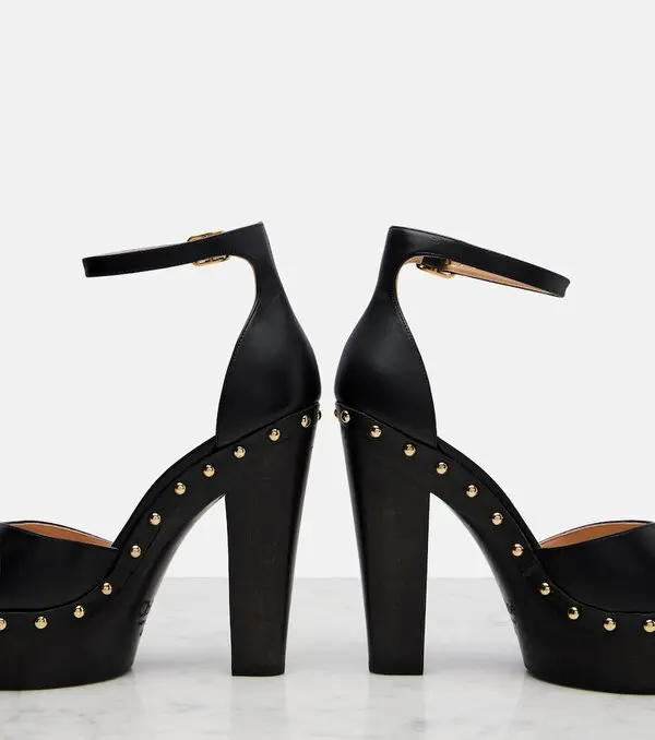 Chloé Studded Leather Platform Pumps - Black
