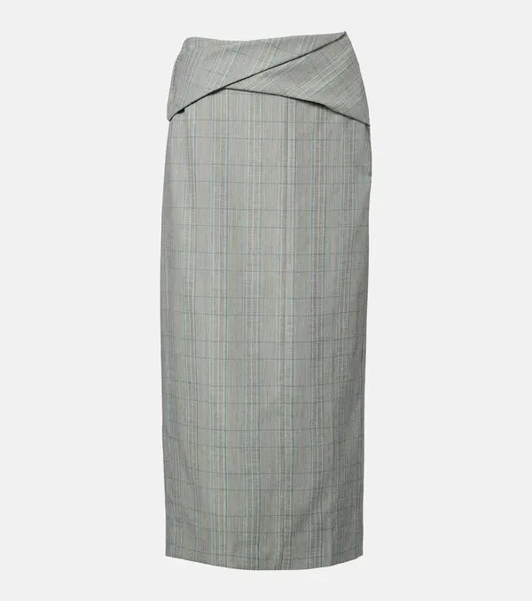 Victoria Beckham Checked Virgin Wool Midi Skirt - Grey