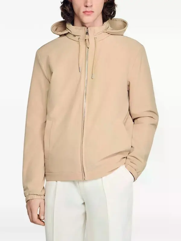 Sandro Zip-up Hooded Jacket With Technical Fabric