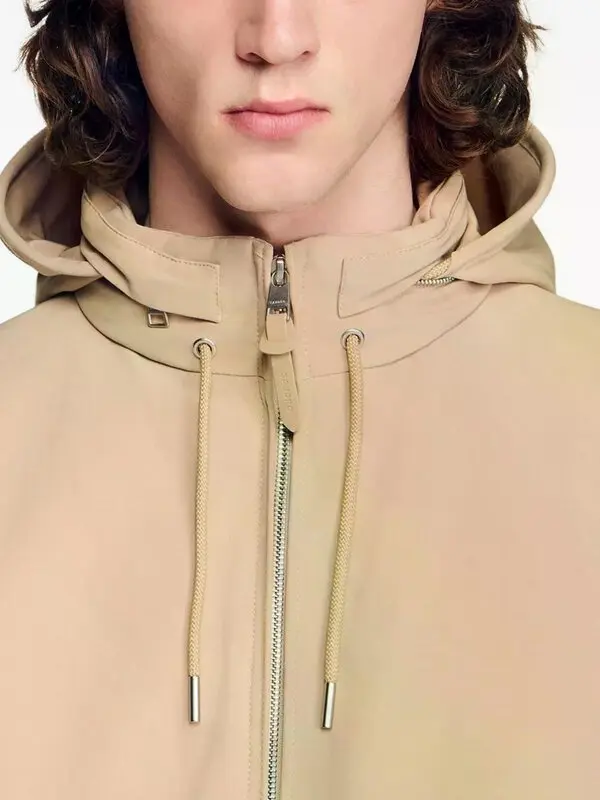 Sandro Zip-up Hooded Jacket With Technical Fabric