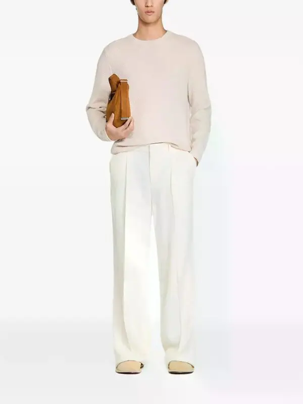 Sandro Seed-stitch Wool Crew Neck Sweater - Neutrals