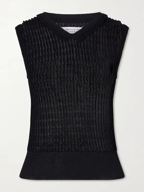 MAISON MARGIELA Ribbed Knit V-neck Tank - Black