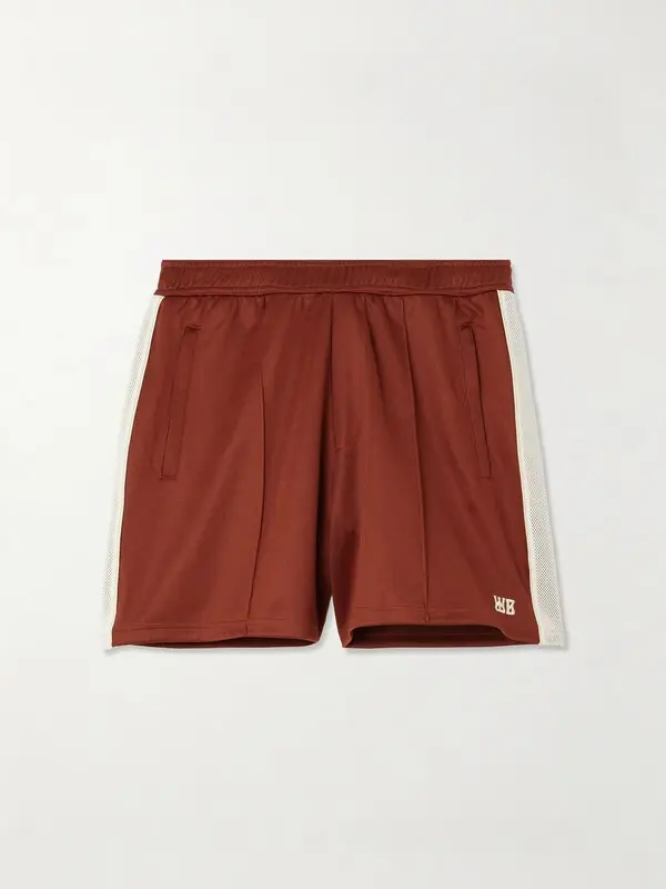 WALES BONNER Motion Embroidered Mesh-trimmed Jersey Shorts - Brown