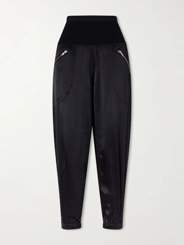 Co Cropped Zip-detailed Silk-satin Tapered Sweatpants