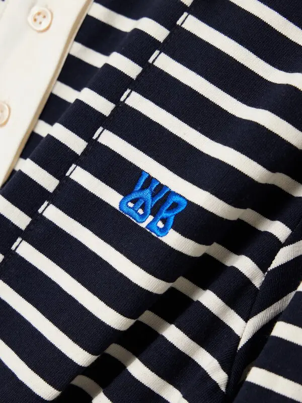 WALES BONNER Striped Cotton-jersey Polo Shirt With Embroidered Logo
