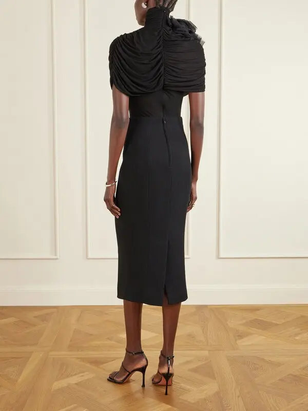 Magda Butrym Stretch-chiffon Bodysuit With Oversized Corsage - Black