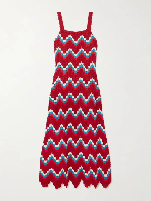 Escvdo Marea Crocheted Cotton Maxi Dress - Red