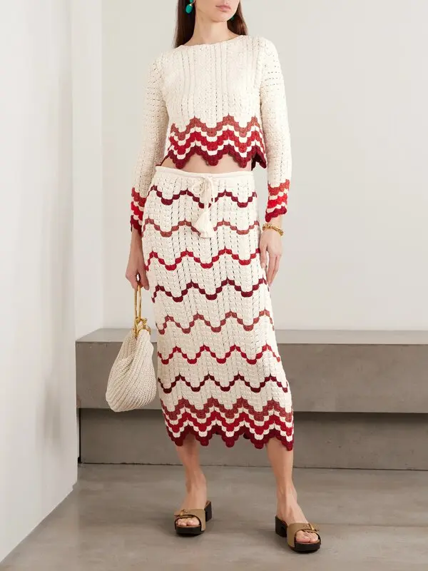 Escvdo Safi Crocheted Cotton Midi Skirt - Red