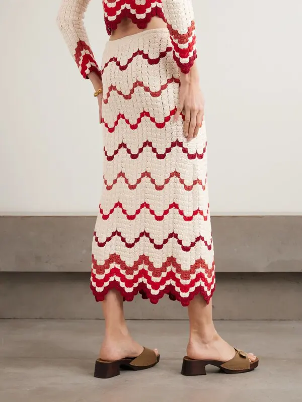 Escvdo Safi Crocheted Cotton Midi Skirt - Red