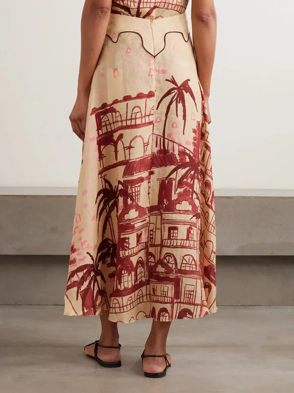 Johanna Ortiz Steps Of Joy' Printed Linen Midi Skirt