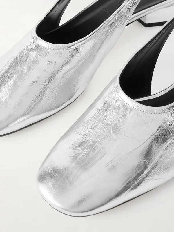 AeydĒ Metallic Crinkled-leather Slingback Pumps - Silver