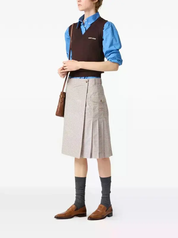 Miu Miu Checked Technical Fabric Skirt