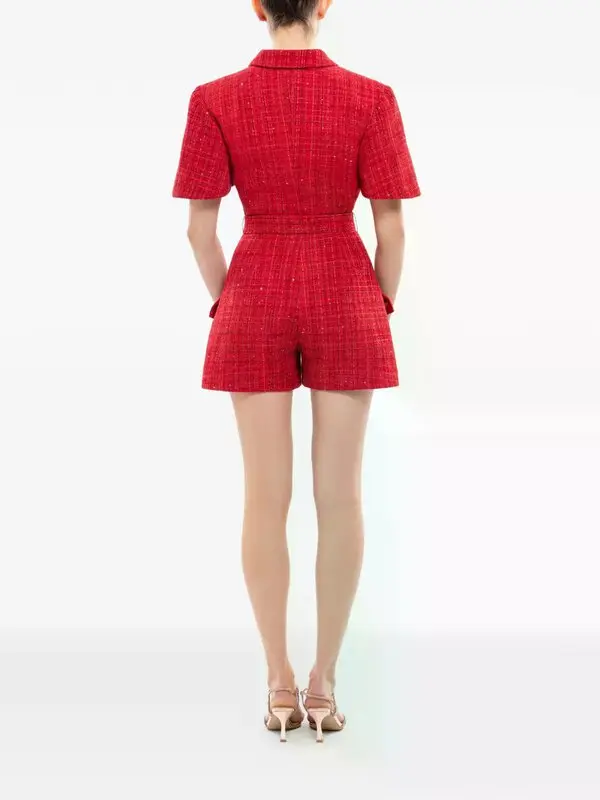SAIID KOBEISY Tweed Jumpsuit With Belted Pockets And Button Embellishment - Red