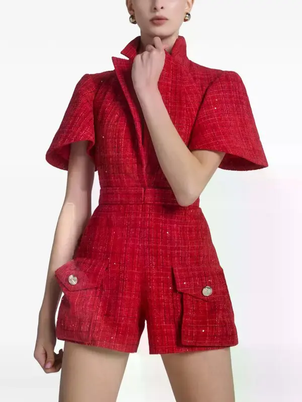 SAIID KOBEISY Tweed Jumpsuit With Belted Pockets And Button Embellishment - Red