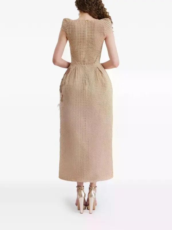 GEMY MAALOUF Openwork Midi Dress With Floral Embroidery
