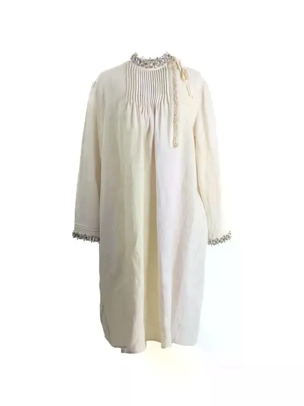 Prada Pleated Embellished-neck Dress