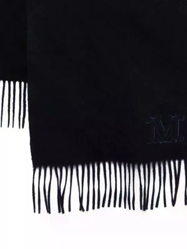 Max Mara Fringed-hem Logo-embroidered Scarf - Blue