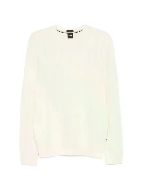BOSS Cable-knit Wool Crew Neck Sweater