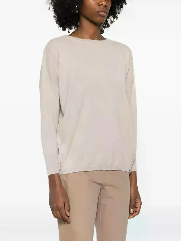 PUROTATTO Round Neck Long Sleeve Sweater With Ribbed Detailing